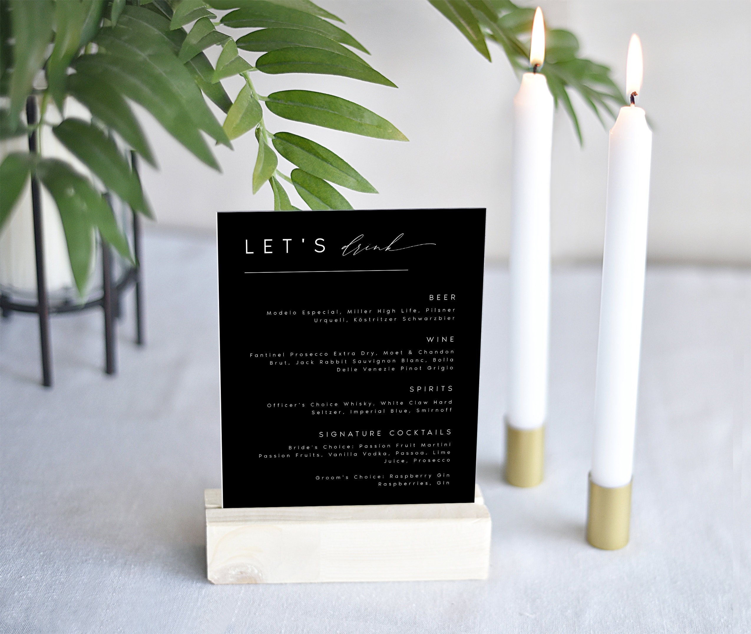 Black Tabletop Drinks Menu Sign Template Wedding Drink Menu - Etsy UK