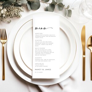 Minimalist Wedding Menu Template, Modern Script Wedding Dinner Menu ...