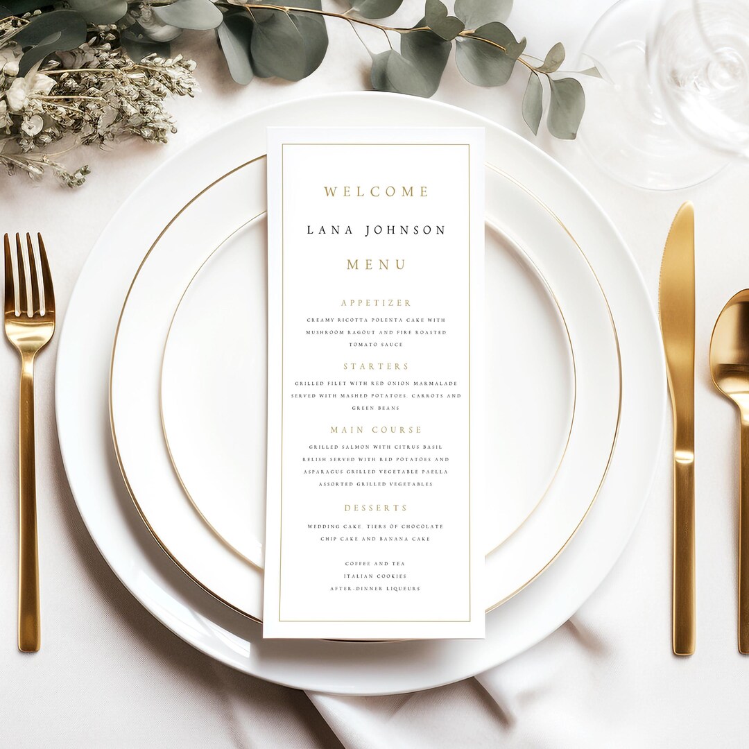Elegant Gold Wedding Menu Template (digital Download) LANA - Etsy