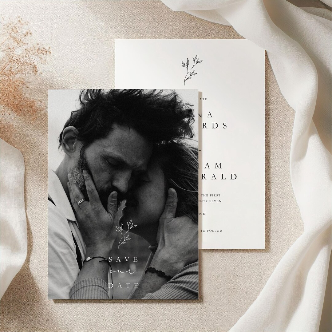 Wedding Save the Date Card With Photo: Minimal, Elegant, Botanical Save the Date Design, Canva ...