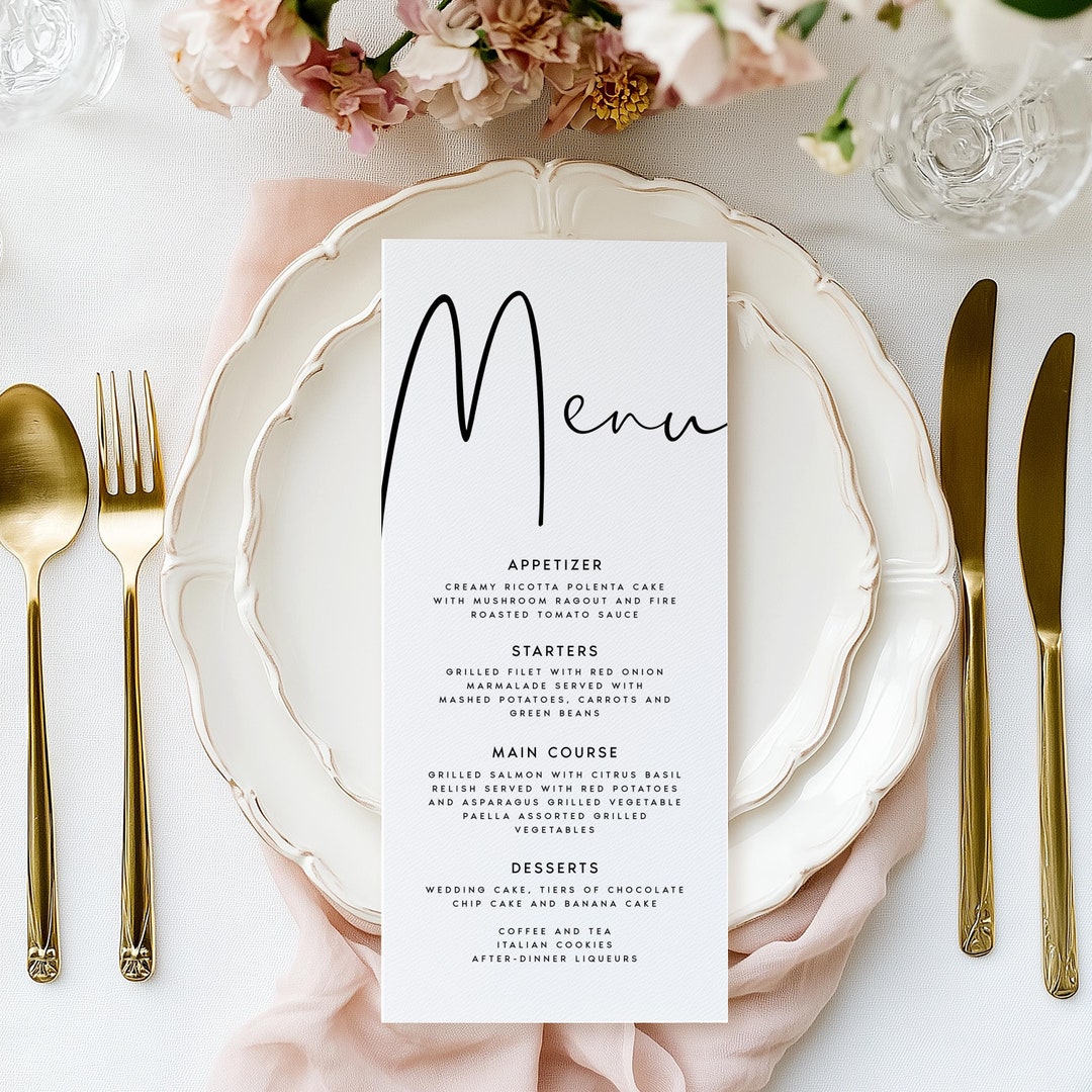 Modern Wedding Menu, Minimalist Wedding Menu, Wedding Dinner Food Menu ...