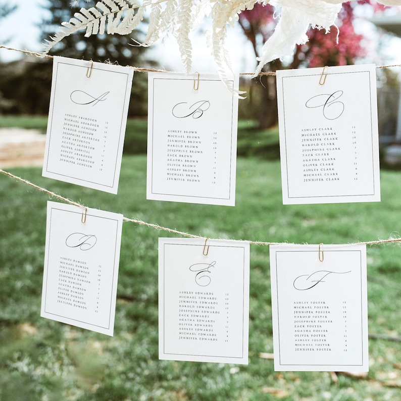 Elegant Wedding Seating Chart Template, Simple Calligraphy (digital ...