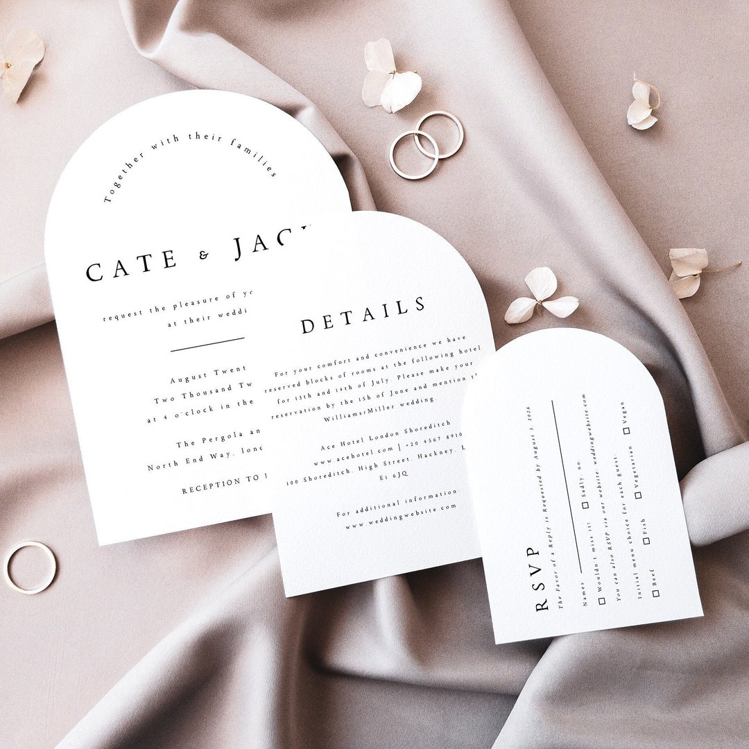 Elegant WEDDING INVITATION Set Template, Minimalist Arched Editable ...