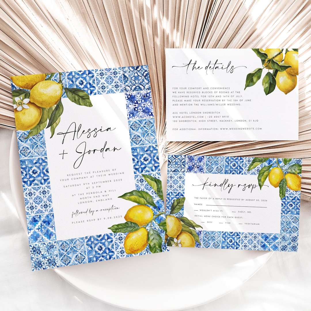 Amalfi Coast Wedding Invitation Printable Template, Lemon Citrus ...