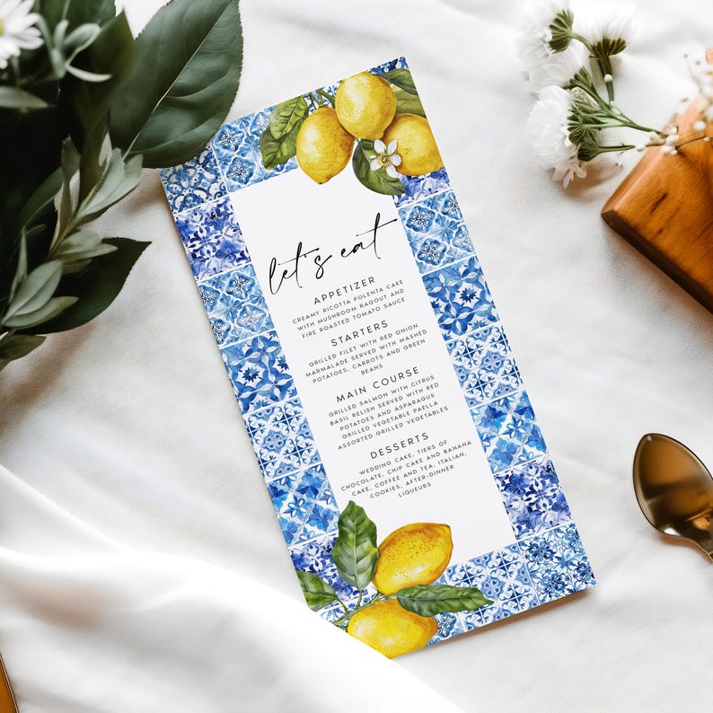 Mediterranean Wedding Menu Template Instant Download, Wedding Menu ...