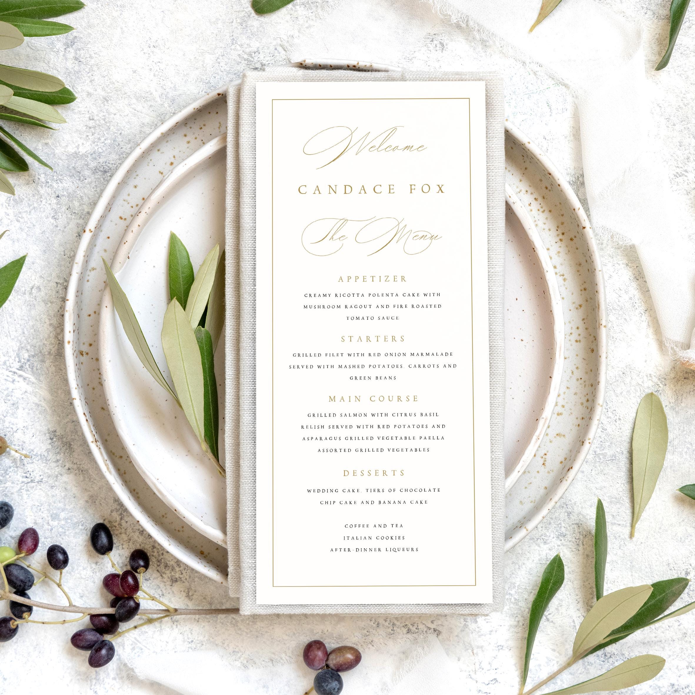 Script Menu Template, Gold Menu, Menu Template, Menu Wedding, Menu ...