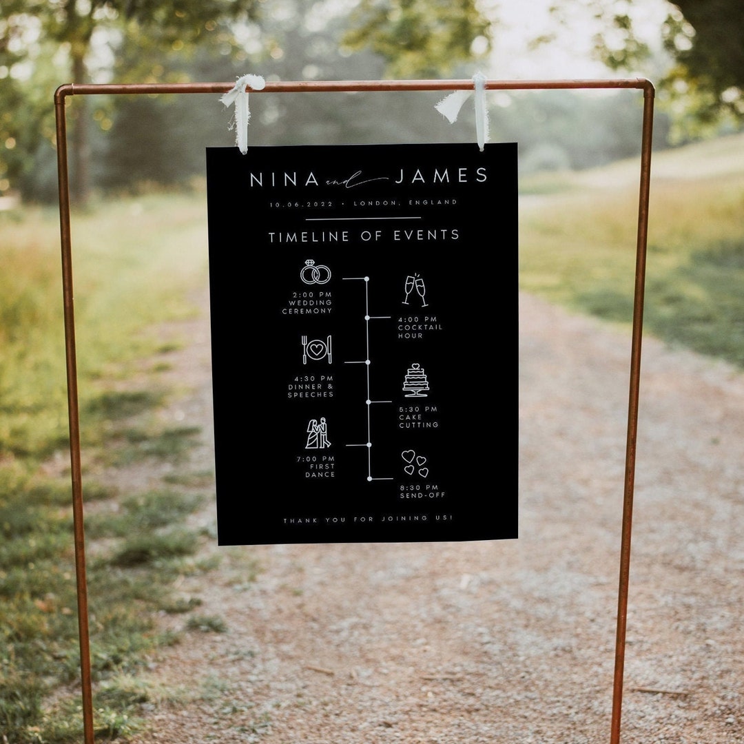 Modern Minimalist Wedding Timeline Sign Template, Welcome Timeline Sign ...
