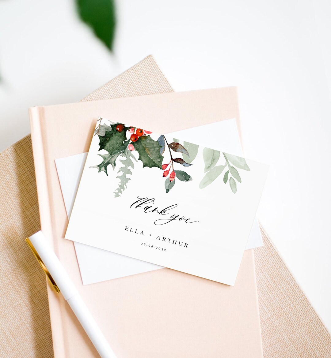 Winter Thank You Card Template, Wedding Thank You Cards, Printable ...