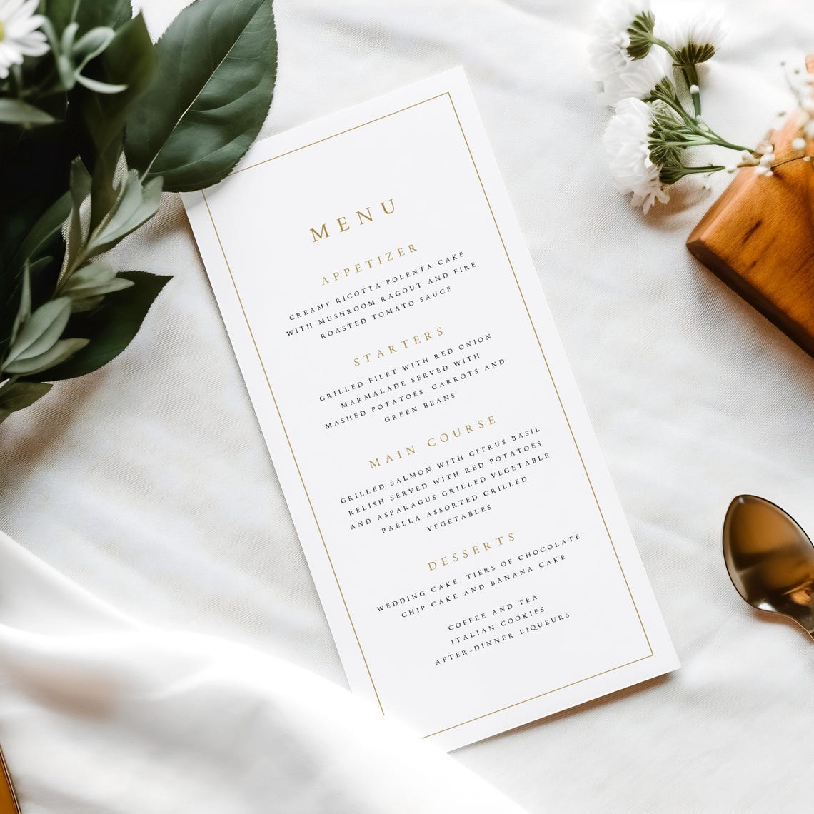 Printed Simple Elegant Wedding Menus, Modern Minimal Printed Menu Card ...
