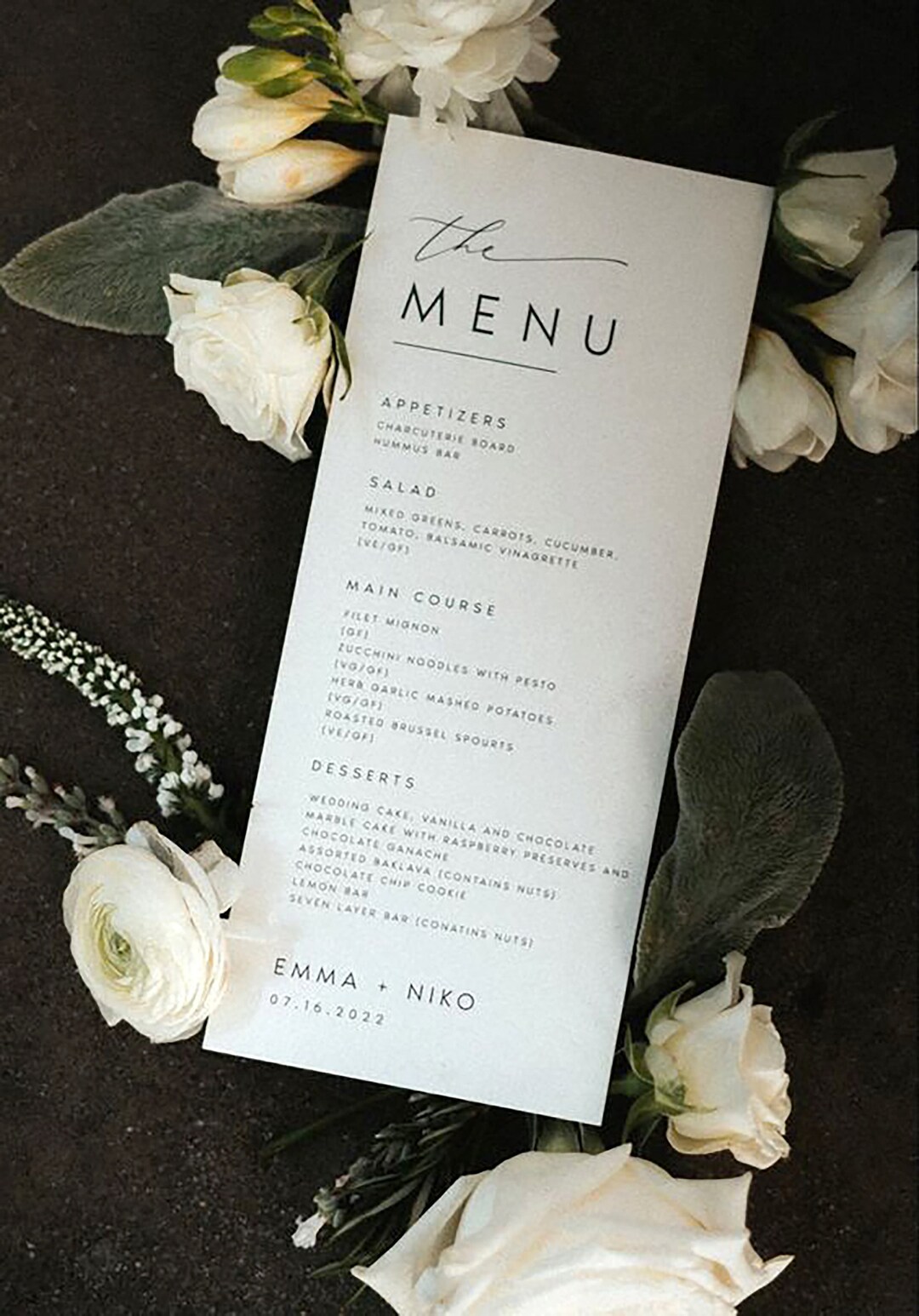 Minimalist Wedding Menu Template, Modern Script Wedding Dinner Menu ...