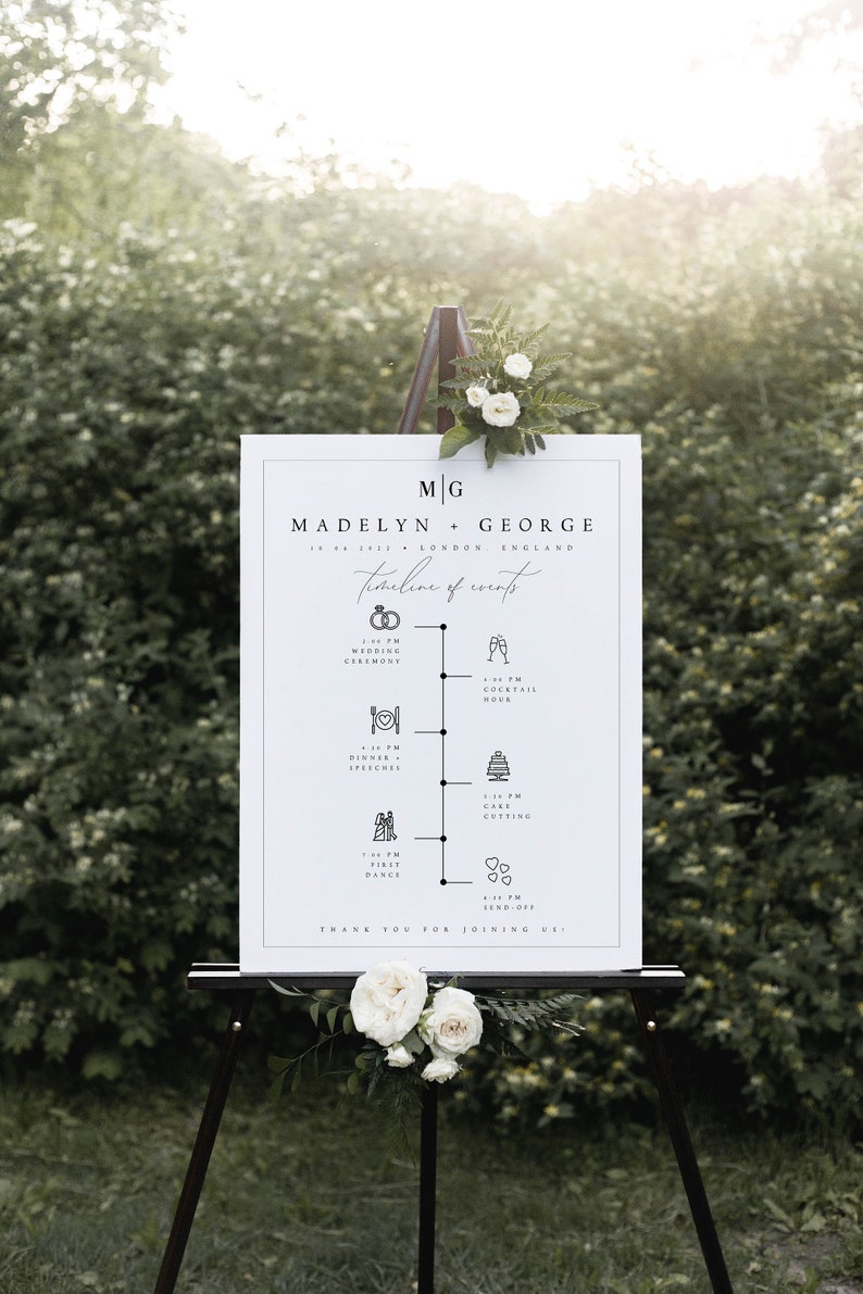 Minimalist Wedding Timeline Sign Template, Order of Events (digital ...