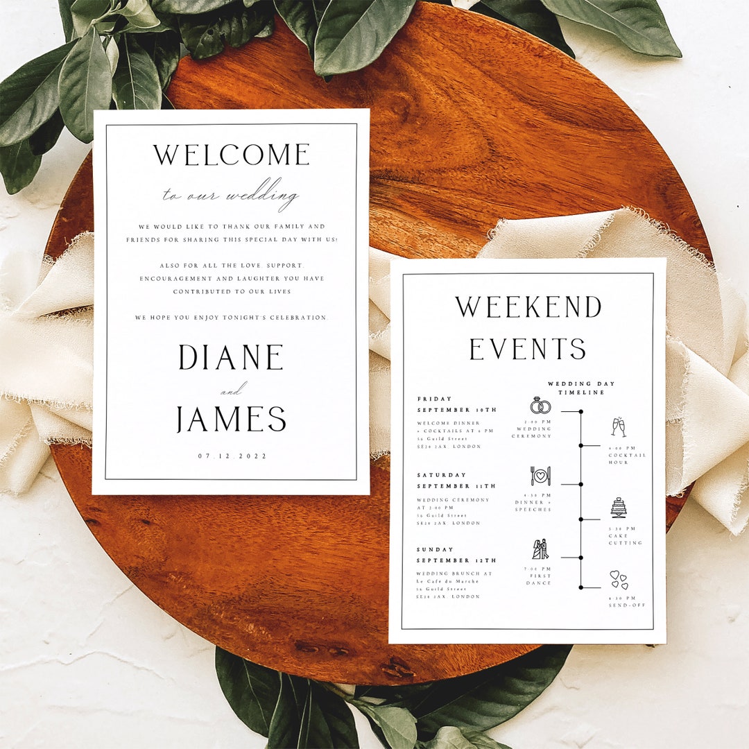 Elegant Wedding Itinerary Template, Minimalist Weekend Timeline ...