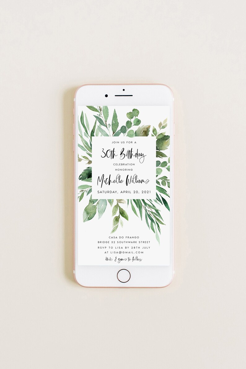 Paperless Eucalyptus Birthday Party Evite Electronic Invitation ...