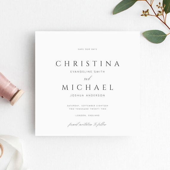 Printable Square Save the Date Template Minimal DIY Wedding | Etsy