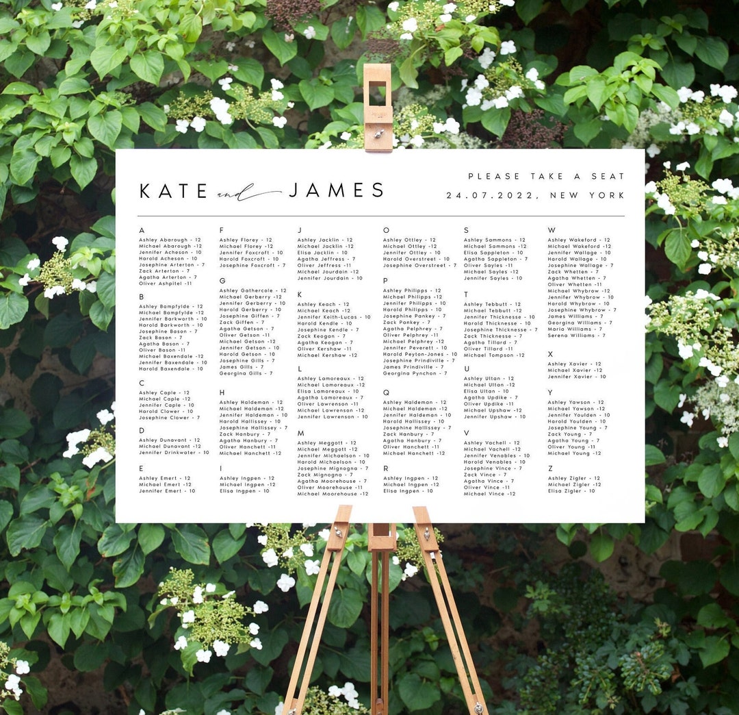 Alphabetical Seating Chart Template Download, Elegant Minimalist ...