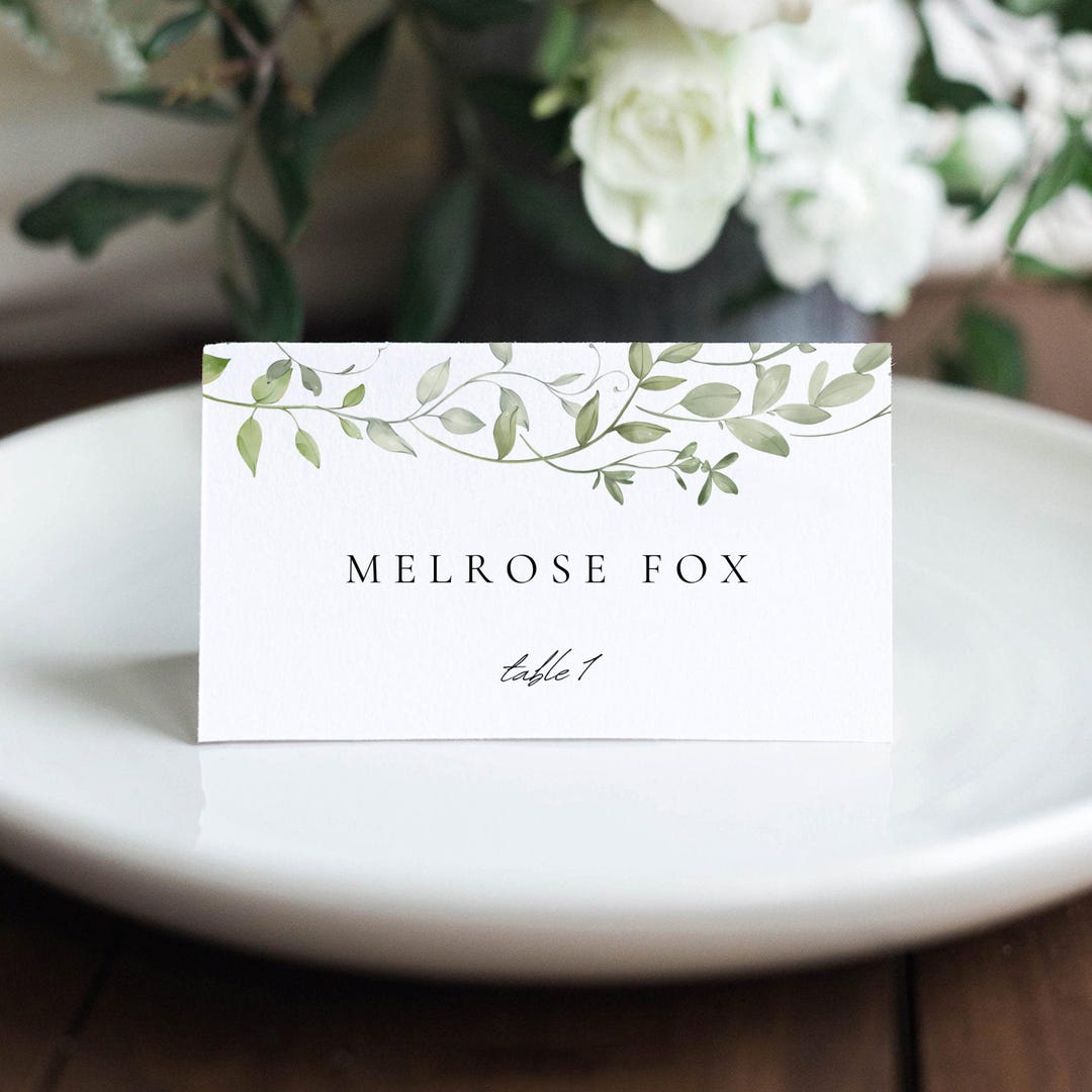 Eucalyptus Wedding Guest Place Name Card Template, Rustic & Boho (canva ...