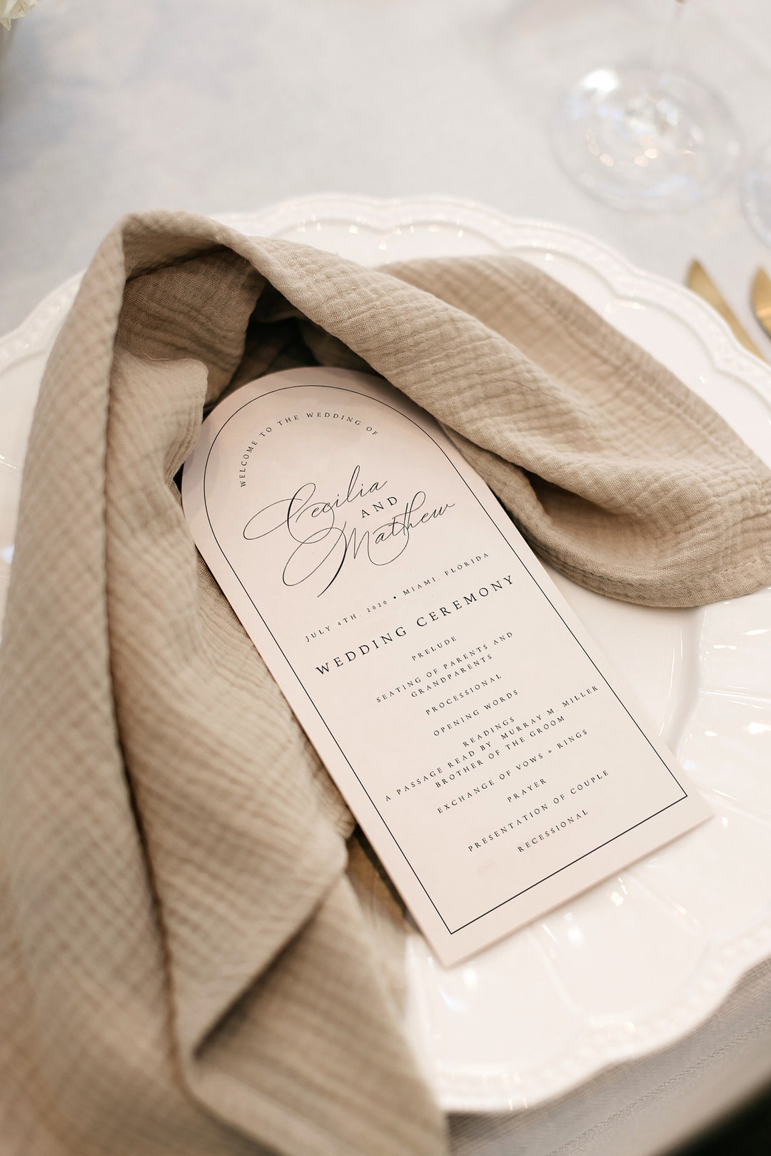 ARCHED Wedding Program Template, Minimalist Order of Service, Printable ...