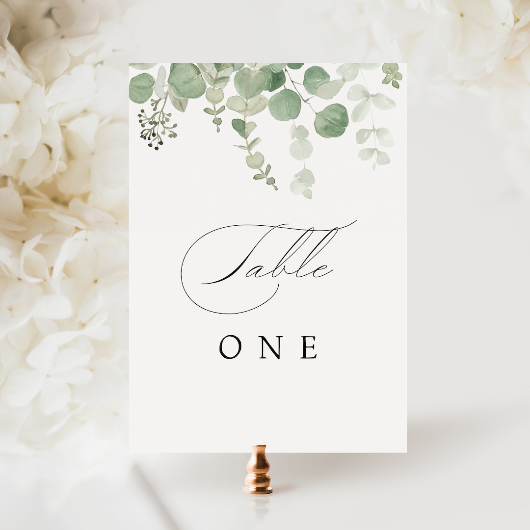 Greenery Wedding Table Numbers Printable, Calligraphy Table Numbers ...