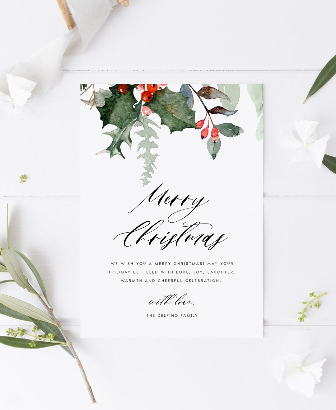 Merry Christmas Greeting Card Template, Christmas Card Printable ...