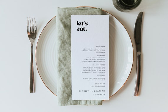 Digital Download Reception Dinner Menu Editable DIY Minimalist Wedding ...