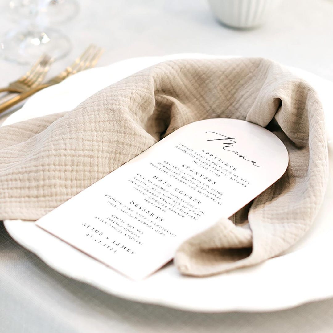 Arch Shape Wedding Menu Cards, Arch Shaped Dinner Menus, Printed Menus ...