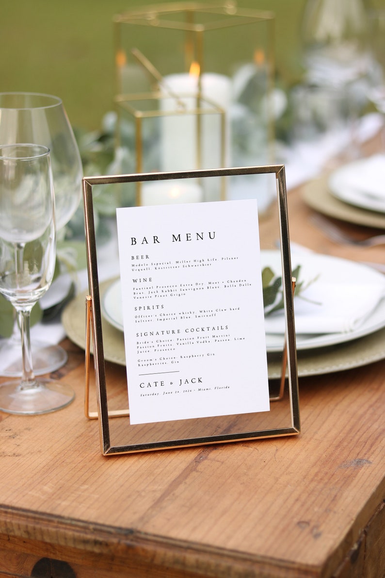 Modern Wedding Bar Menu Template 8x10 Minimalist Bar Menu - Etsy