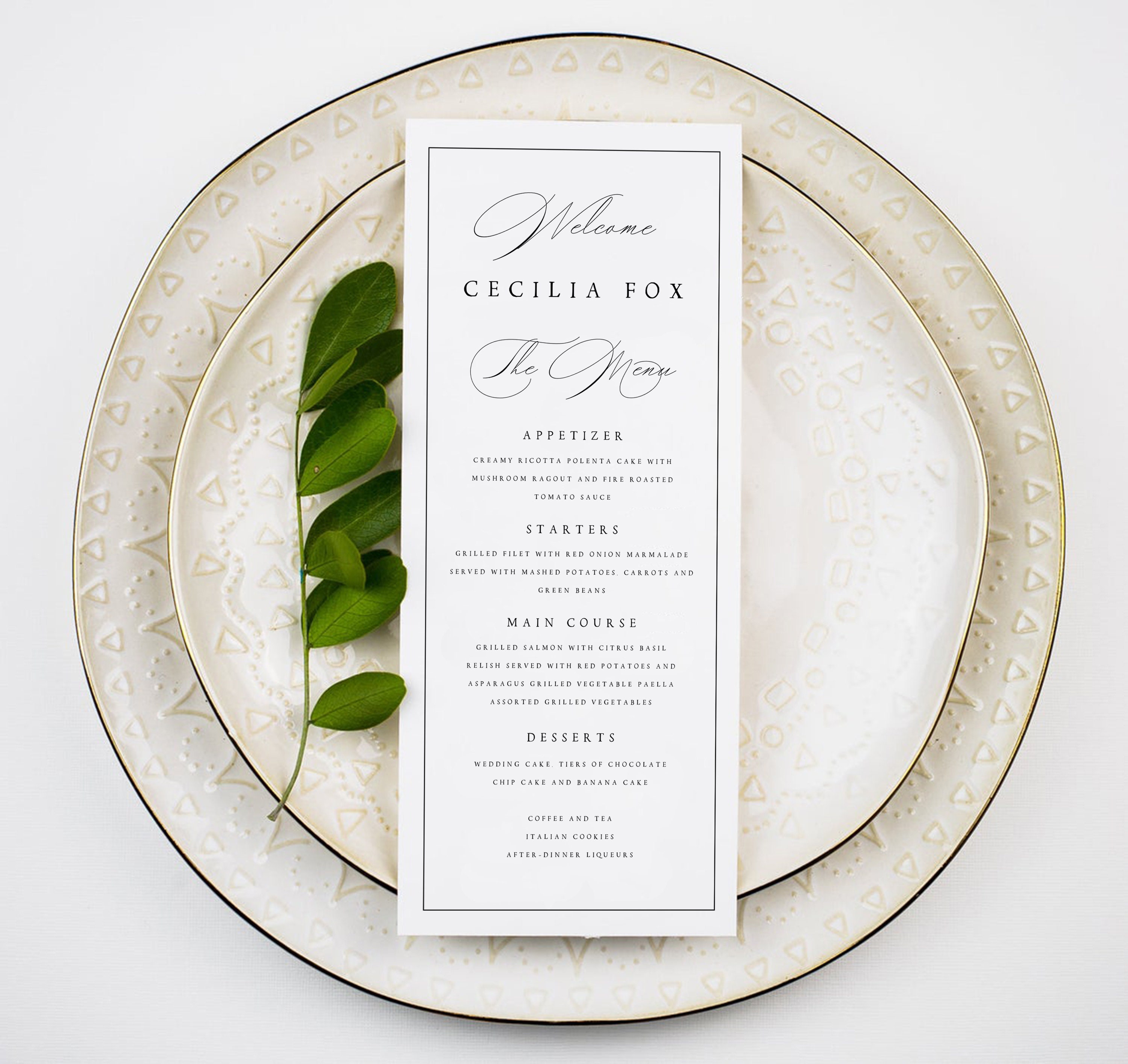 Printable Wedding Menu Name Place Card Template, Classic, Elegant ...