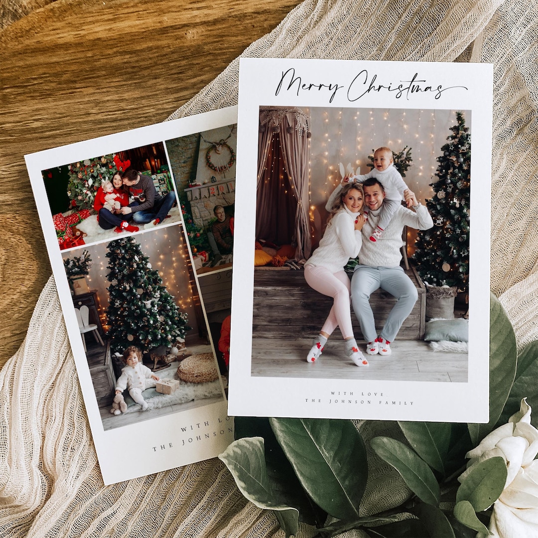 Boho Christmas Card Custom Photo, Minimalist Photo Christmas Card ...