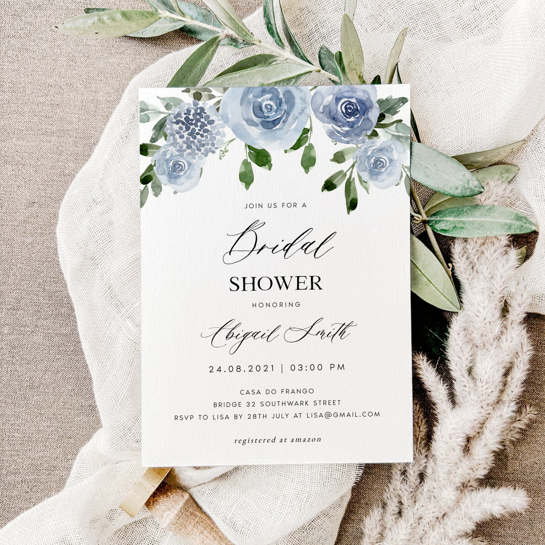 Blue Floral Bridal Shower Invitation Template (printable) ABGL - Etsy
