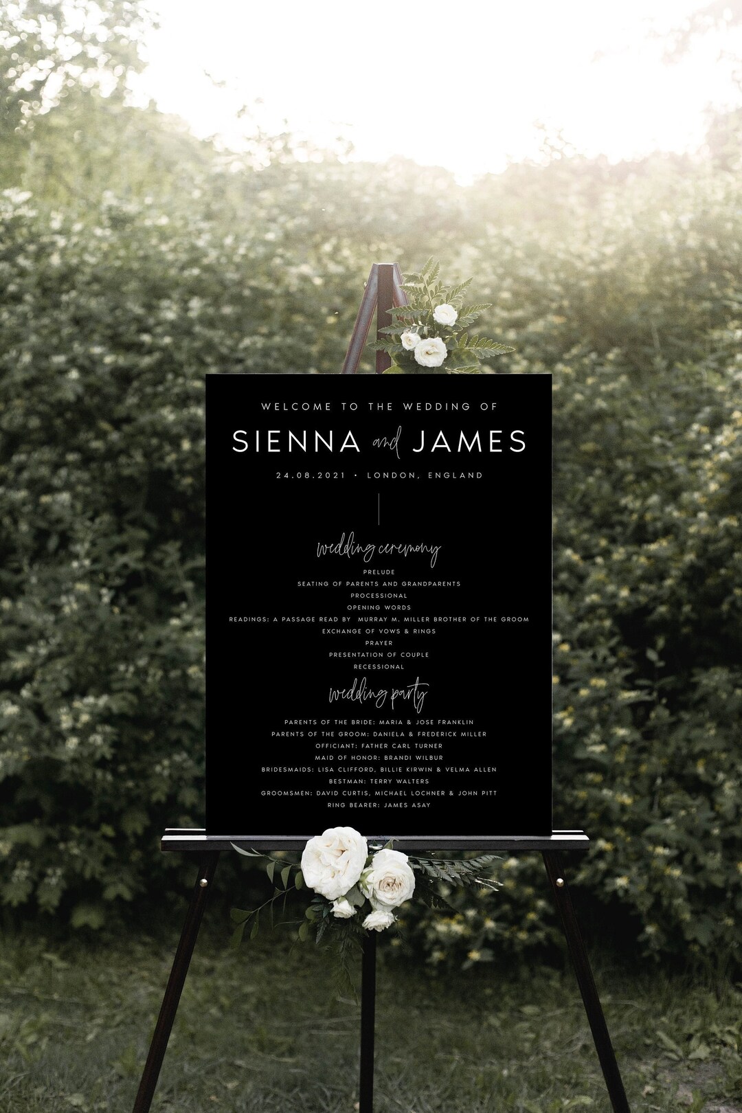 Modern Wedding Program Sign Template Black, DIY Wedding Order of ...