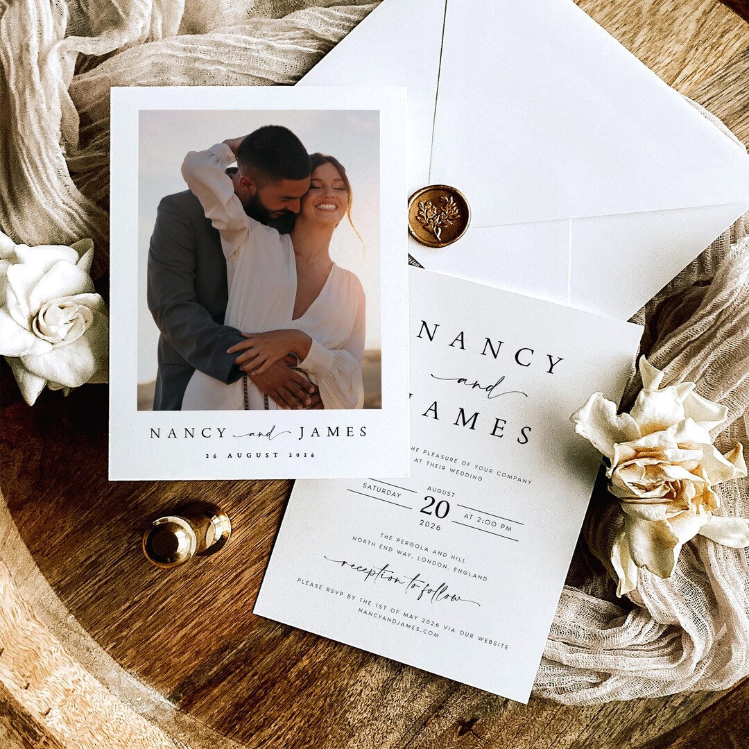 Boho Wedding Invitation Template, Editable Minimalist Wedding Invite ...