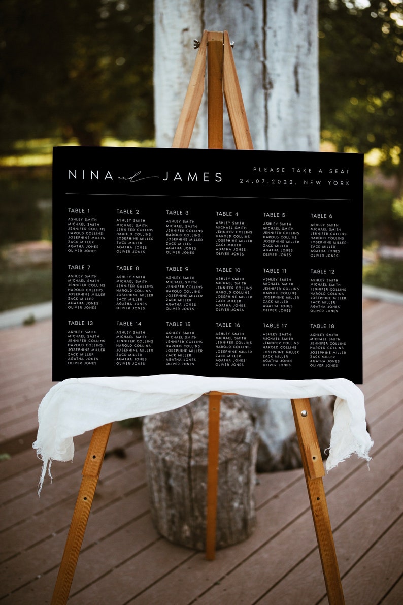 Black Seating Chart Template Modern Editable Instant Download - Etsy