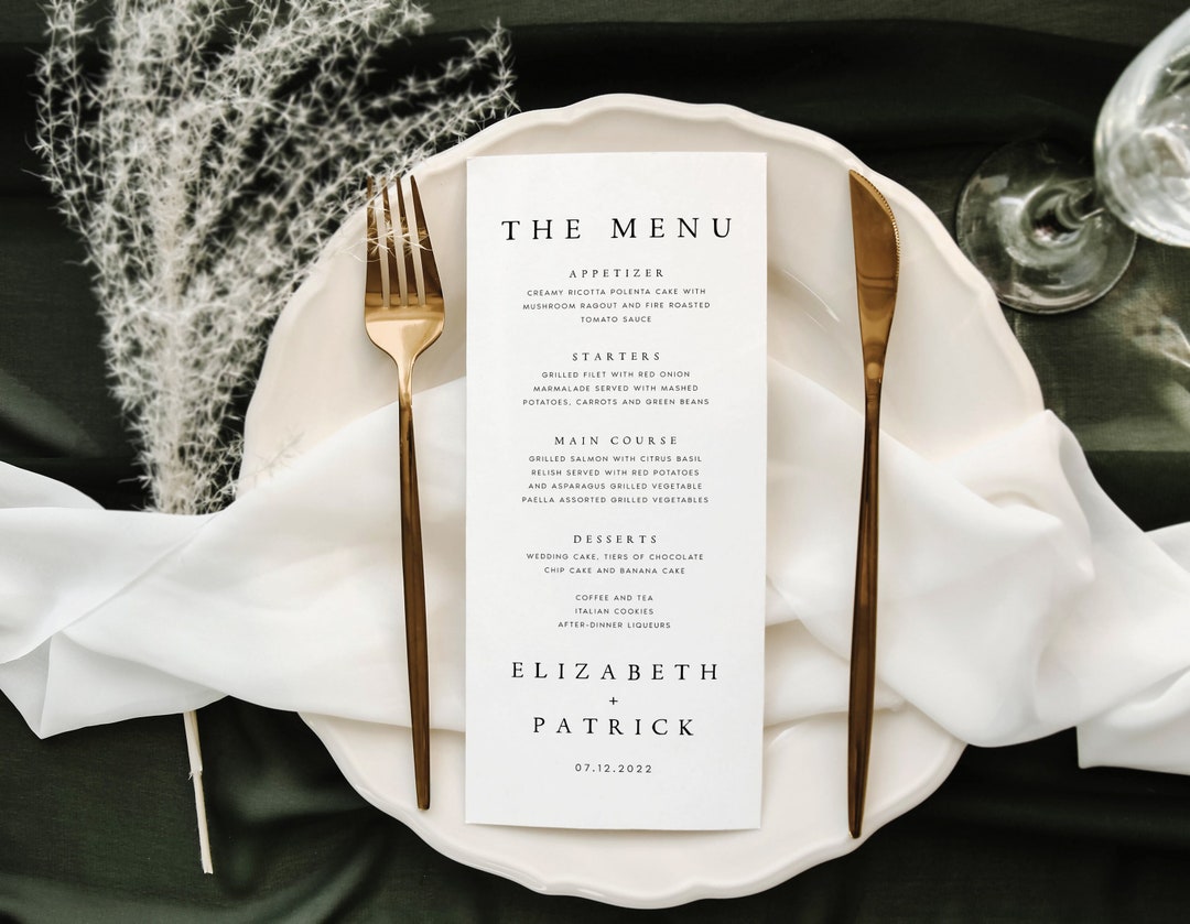 Wedding Menu Template, Minimalist Wedding Menu, Modern Wedding Menu ...