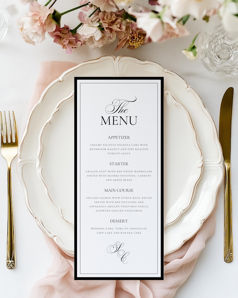 Canva Wedding Menu Template: Old Money Luxury Script Design, Printable ...
