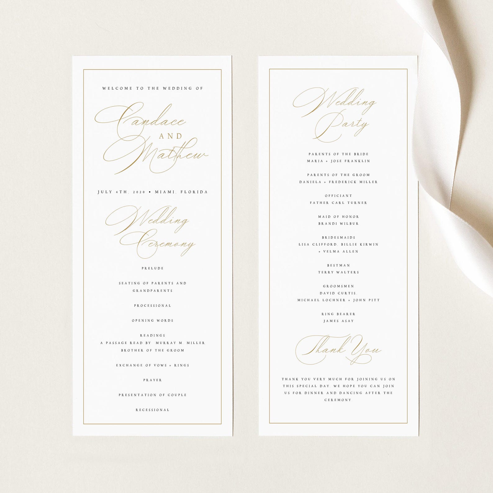Minimalist Wedding Program Template, Gold Wedding Program, DIY Wedding Program, Printable ...