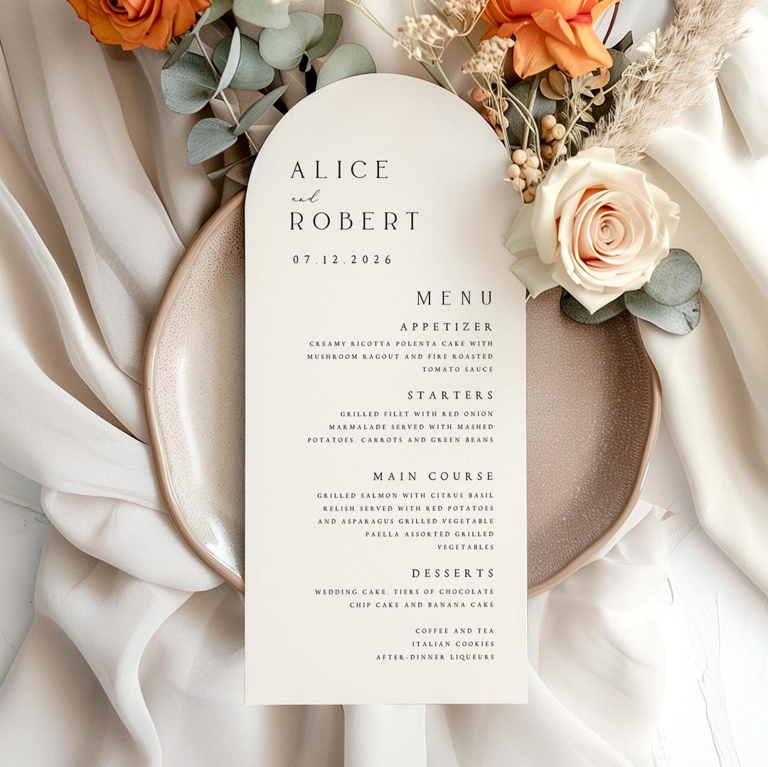 Elegant Arch Wedding Menu Cards, Minimalist Wedding Dinner Menu ...