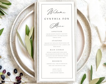 Minimalist Wedding Menu Template, Modern Script Wedding Dinner Menu ...