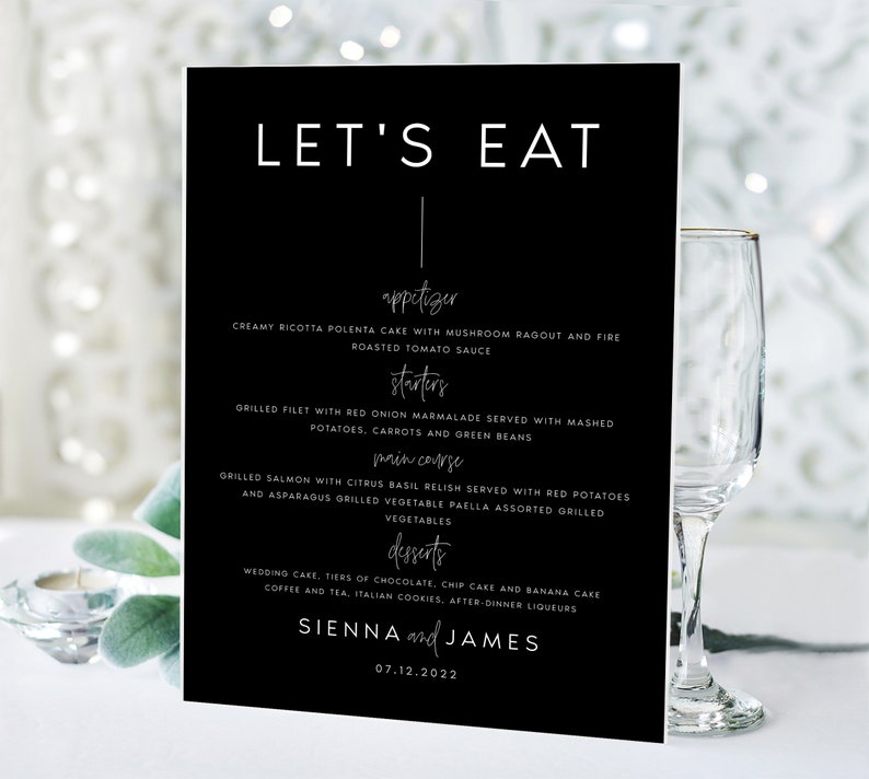 Modern Black Wedding Dinner Menu Template Printable Wedding - Etsy