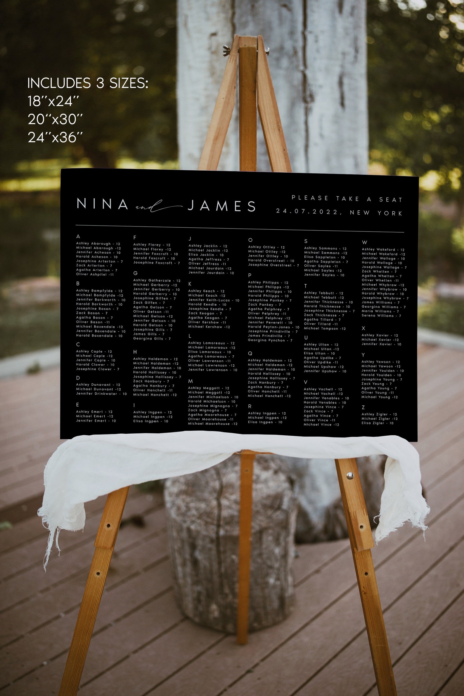 Black Seating Chart Template, Modern Editable Instant Download Seating ...
