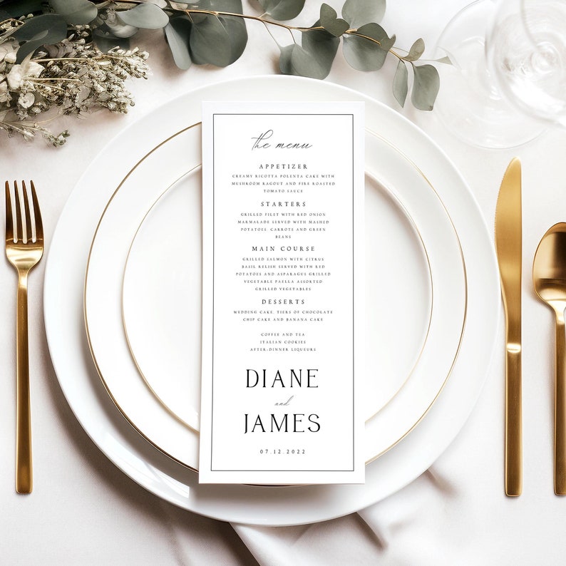 Printed Wedding Menus, Elegant Calligraphy, Textured Paper, DIANE - Etsy