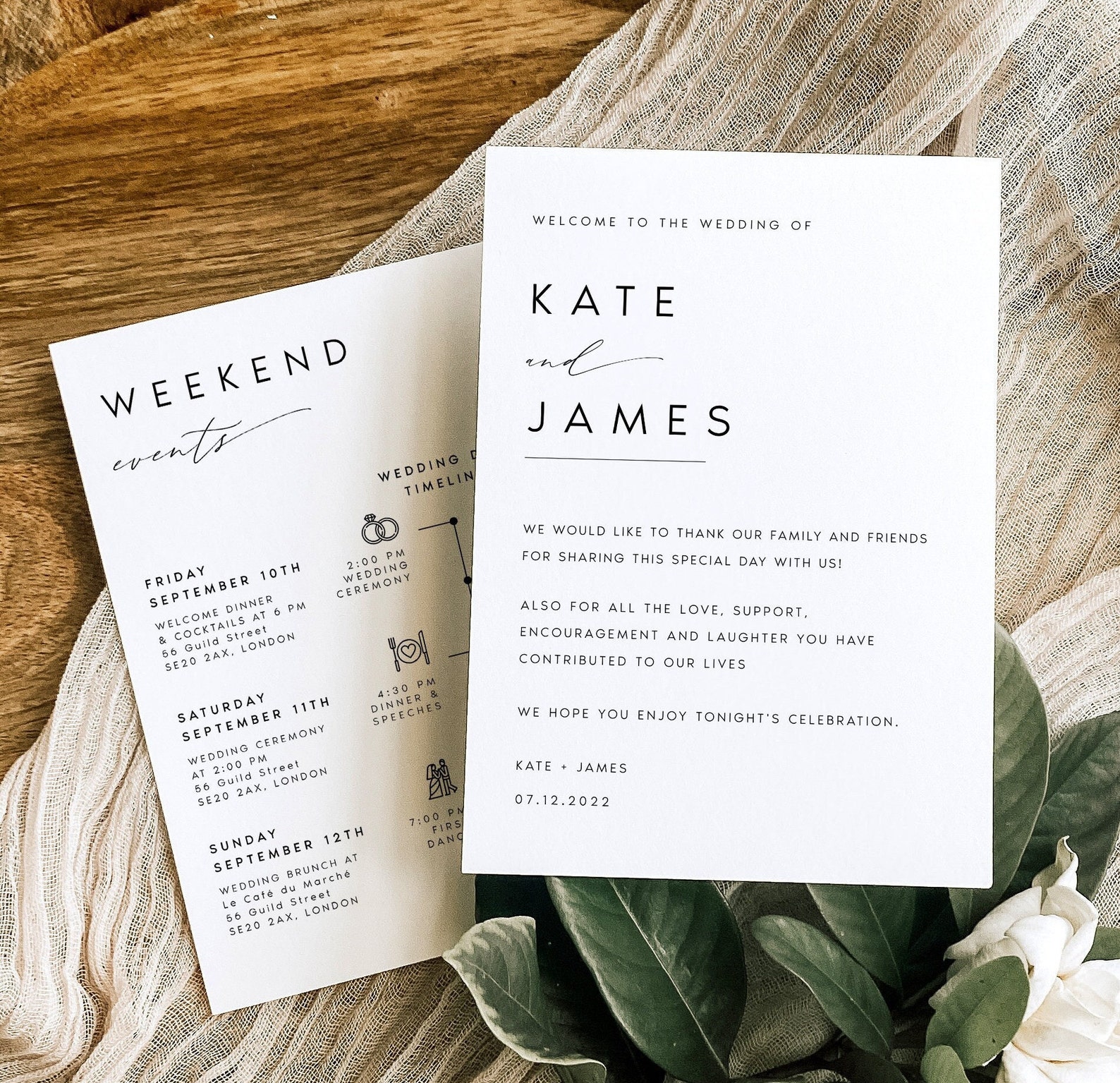 Wedding Weekend Itinerary Template, Minimalist Program (digital ...