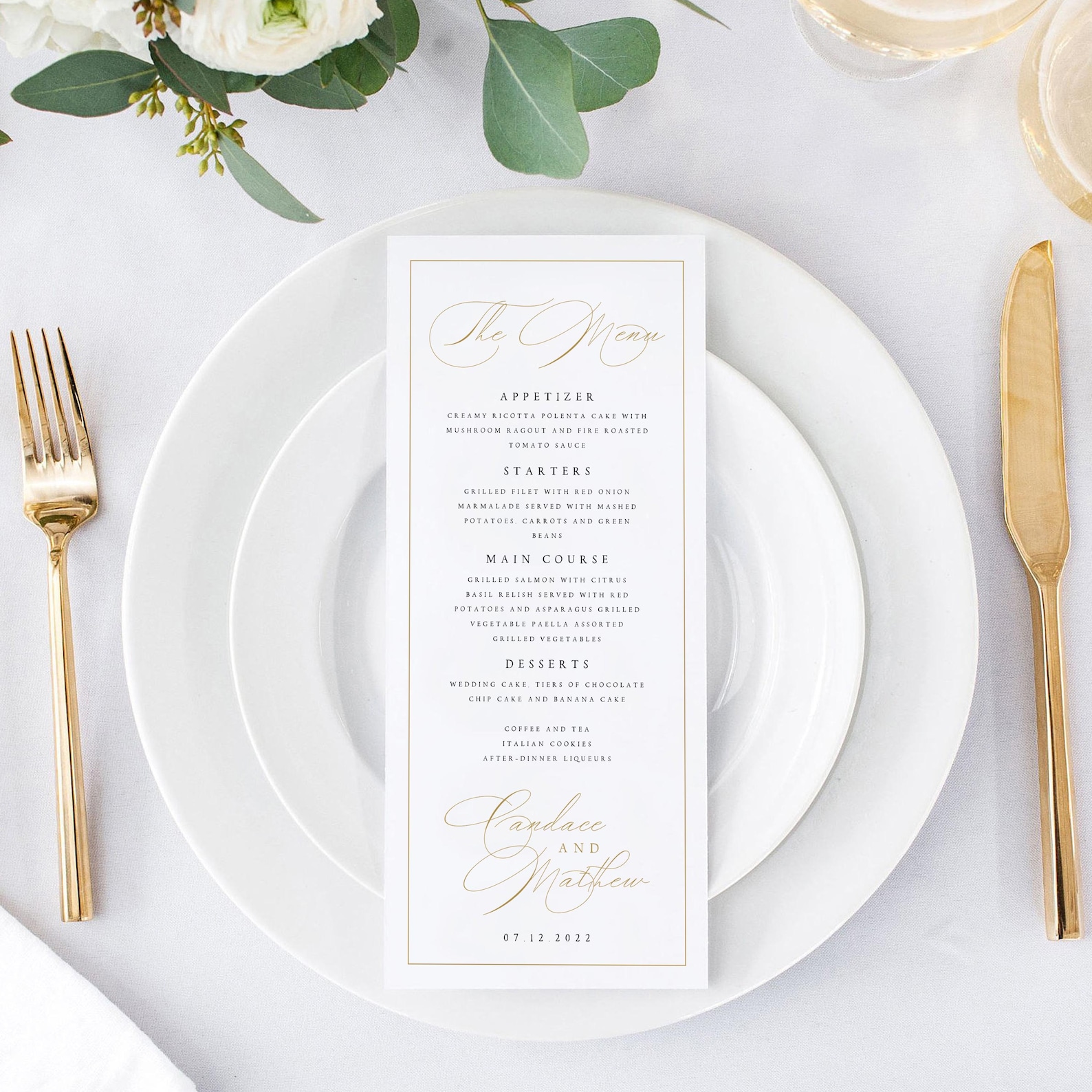 Personalizable Guest Menu Template, Gold Wedding Menu With Border ...