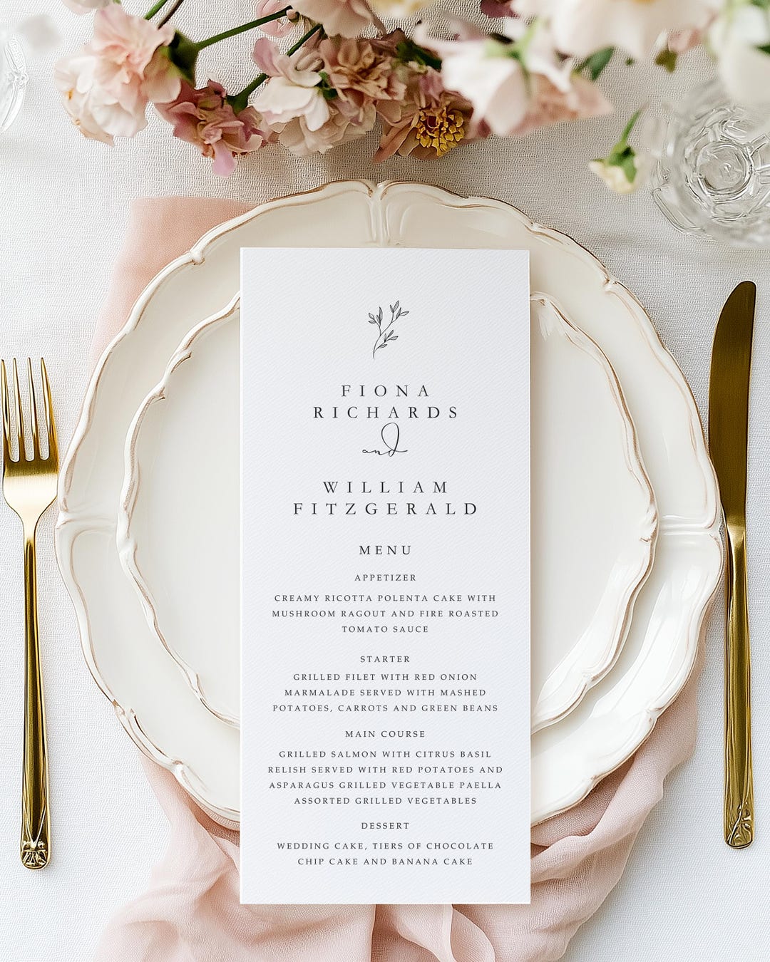 Printed Wedding Dinner Menu Cards: Elegant Minimalist Script - FIONA - Etsy