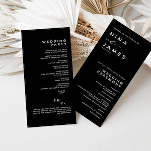 Modern Black Wedding Program Template, Minimalist Order of Service ...
