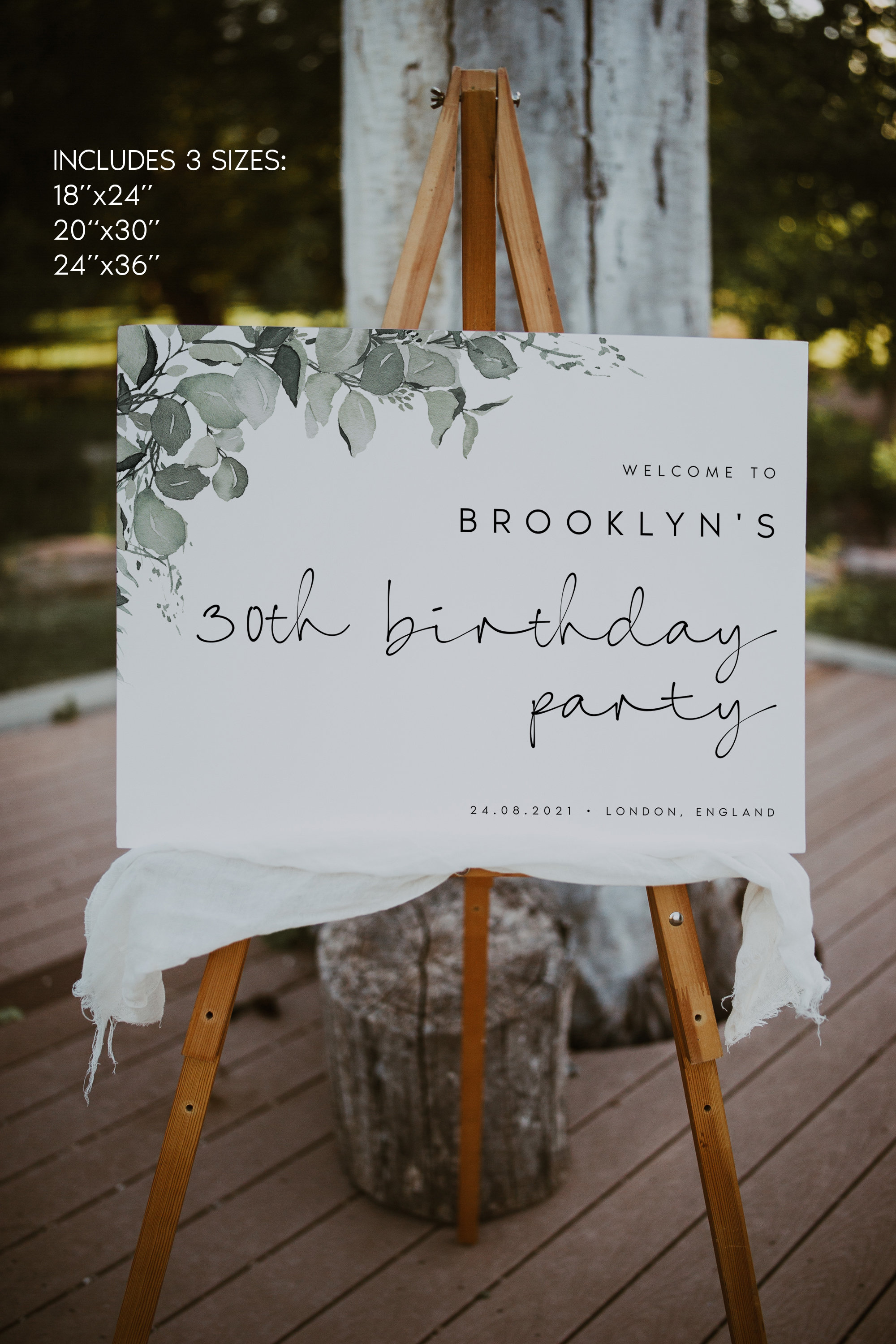 Eucalyptus Birthday Welcome Sign, Minimalist Party Decor (digital ...