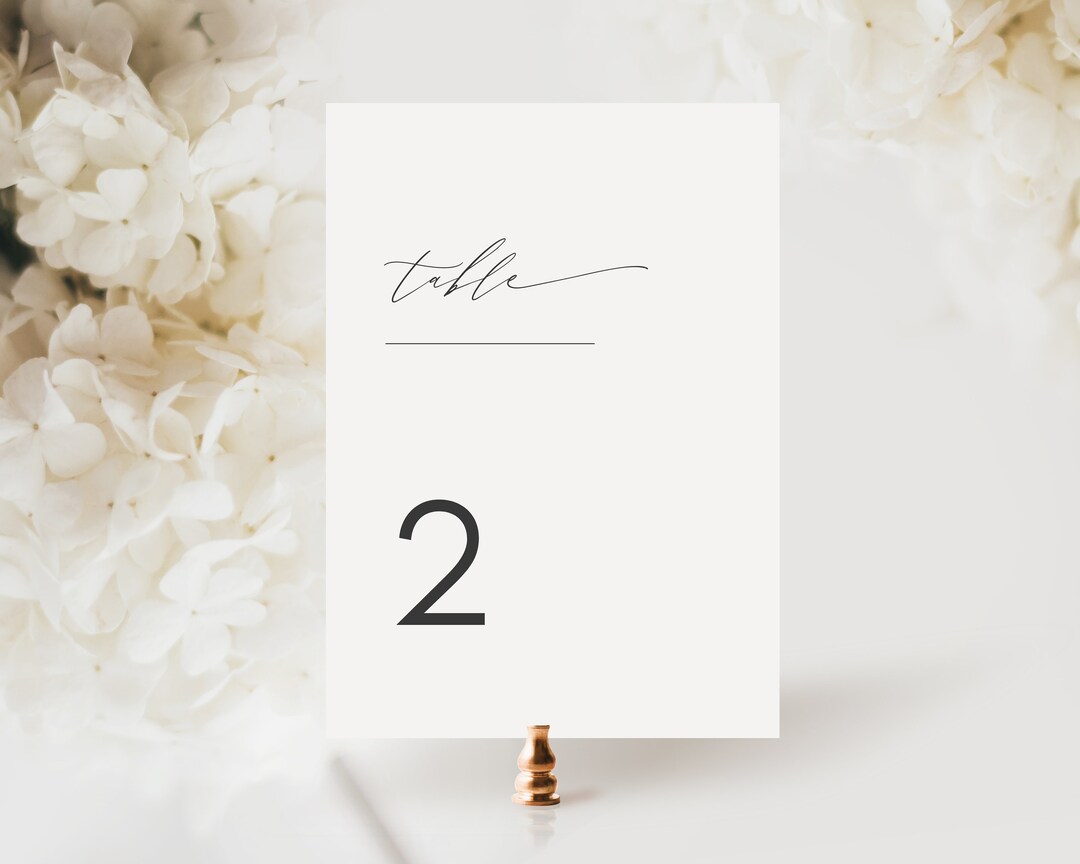 Modern Wedding Table Number Template, Printable, Script, Minimalist ...