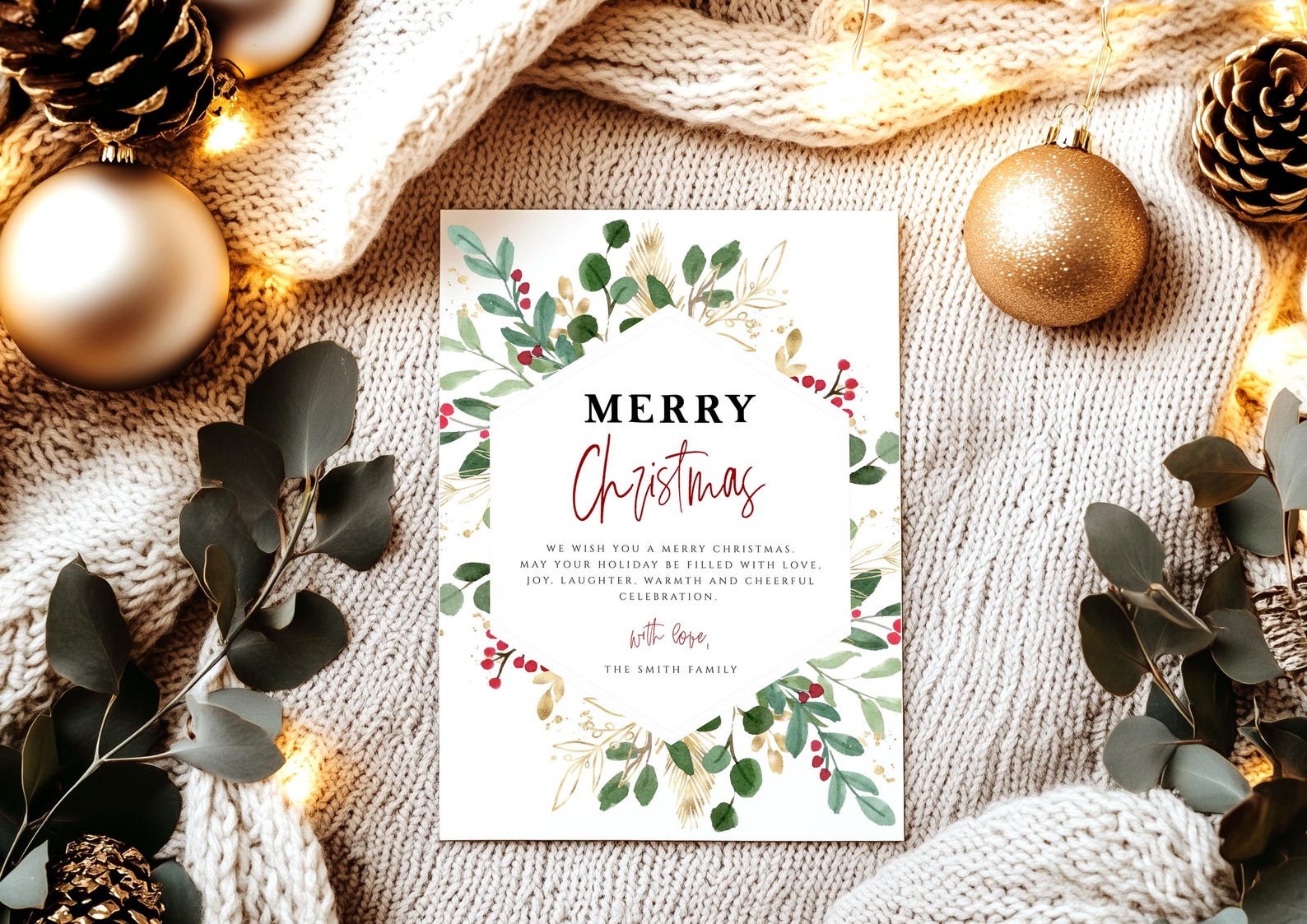 Merry Christmas Greeting Card Template, Christmas Card Printable ...