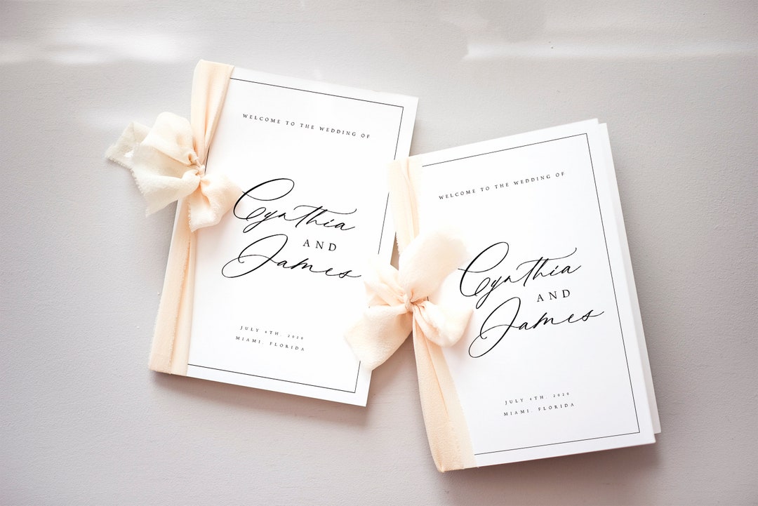 Elegant Wedding Program Template, Foldable Wedding Program, Minimalist ...