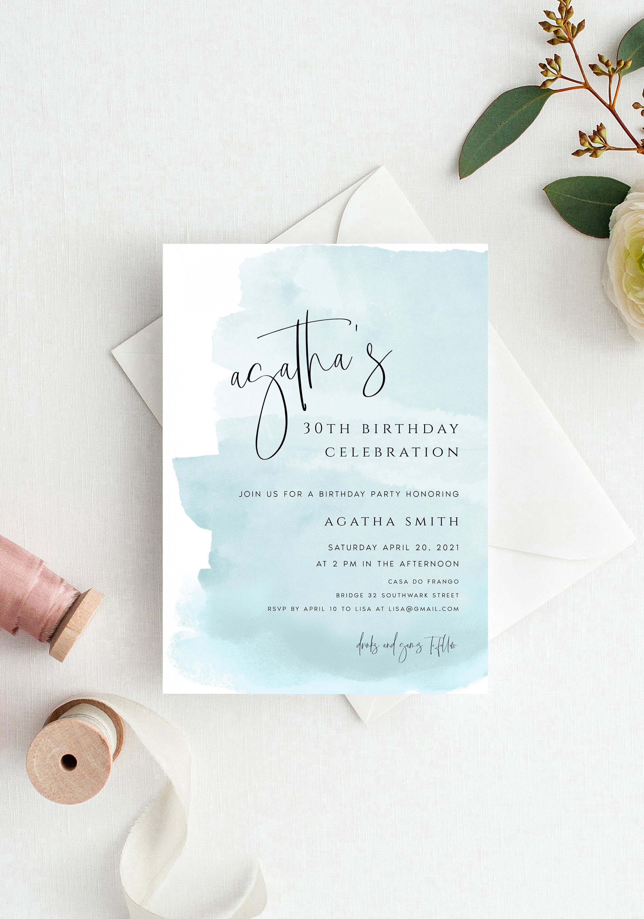 Baby Blue Birthday Party Invitation Printable Baby Boy | Etsy