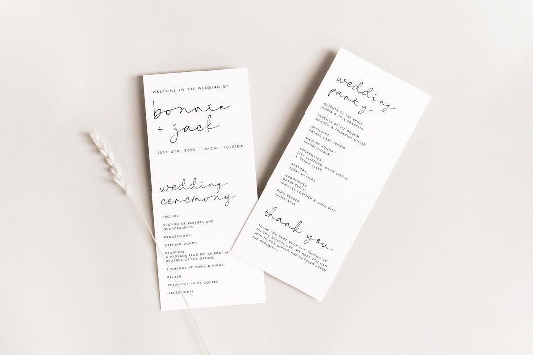 Wedding Program Template, Minimalist Order of Service, Printable Modern ...